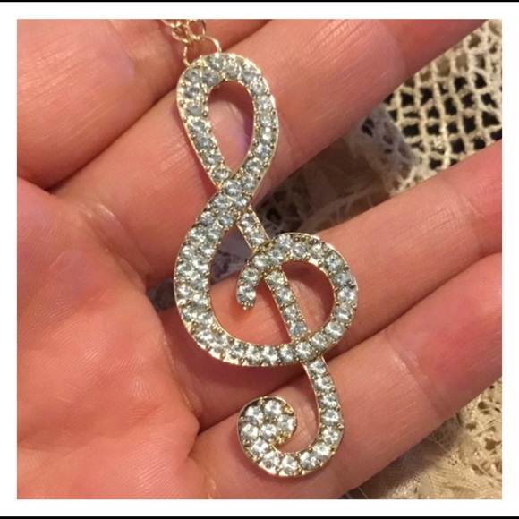 Jewelry | Large Gold Rhinestone Music Note Necklace | Poshmark